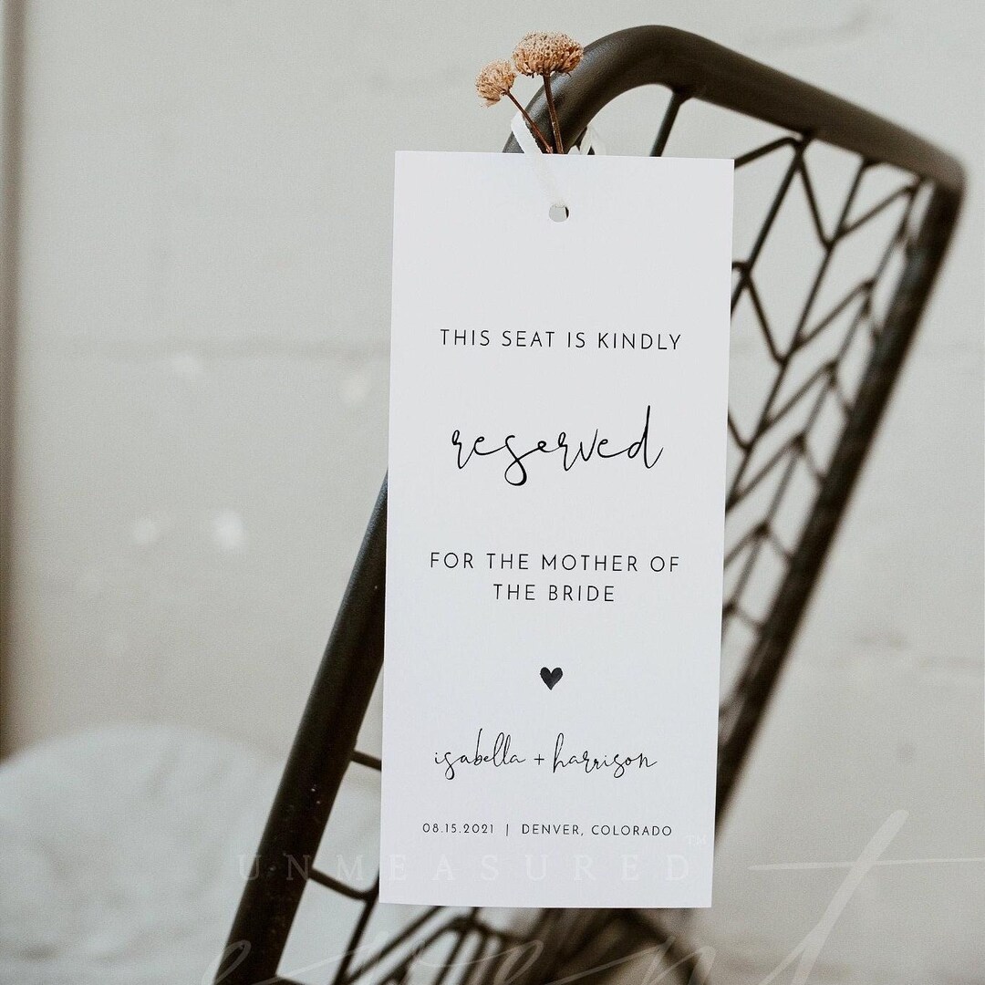 Minimalist Reserved Chair Tag, Wedding Seating Tag, Printable Chair Tag ...