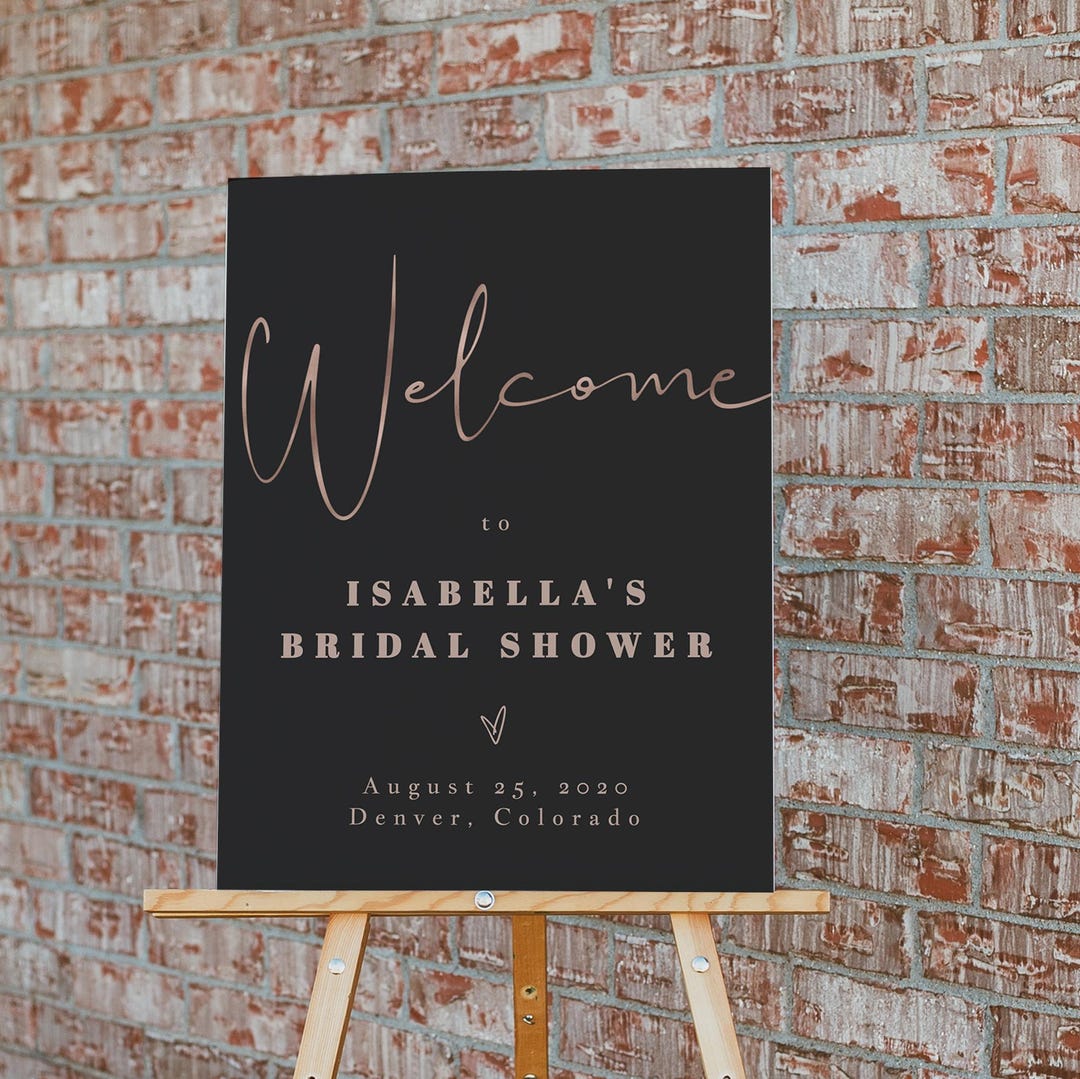 Rose Gold Bridal Shower Welcome Sign Template, Faux Rose Gold and Black ...