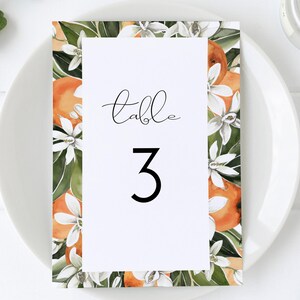 Orange Table Number Template, Citrus Table Number Printable, Clementine ...