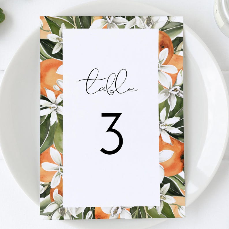 Orange Table Number Template, Citrus Table Number Printable, Clementine ...