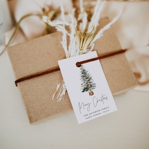 Minimalist Christmas Gift Tag Template, Rustic Merry Christmas Tree ...