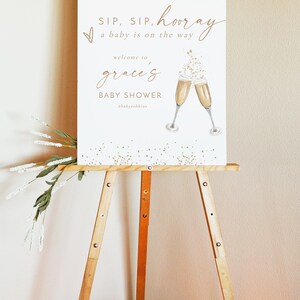 GRACE Baby Shower Welcome Sign, Sip Sip Hooray A Baby is on the Way ...