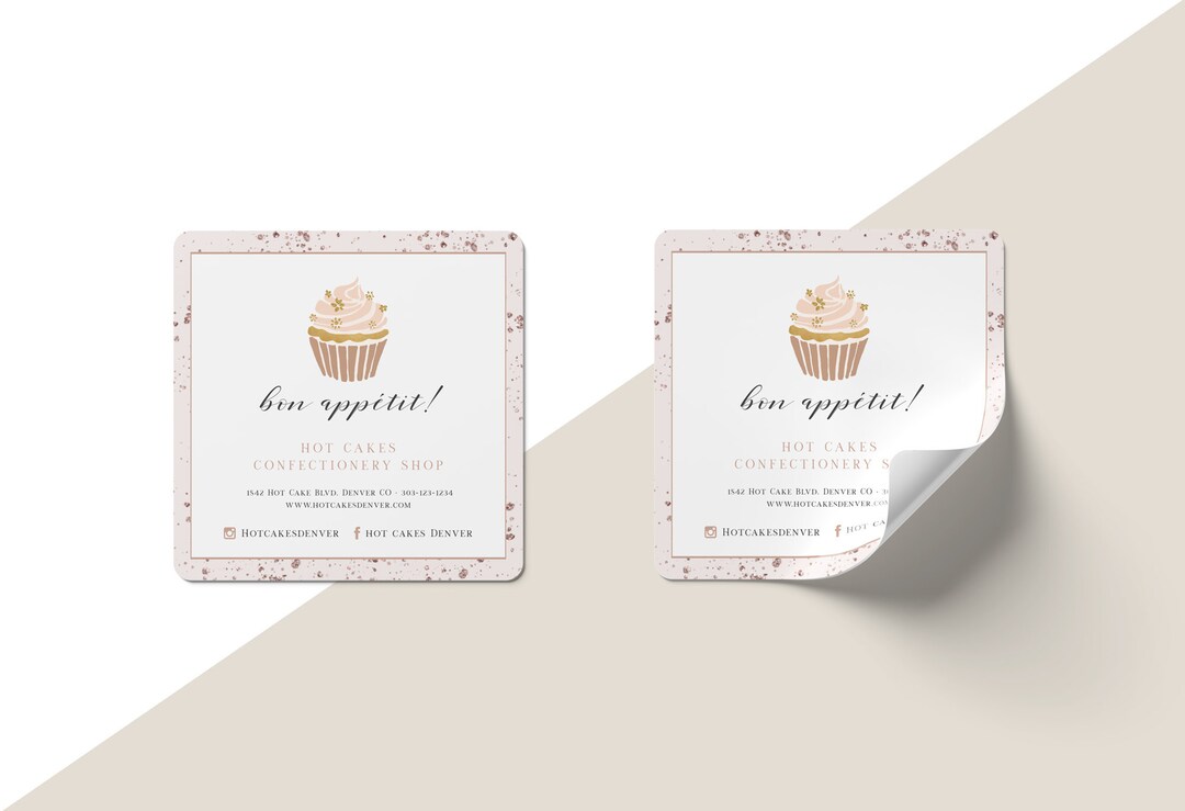 Rose Gold Bakery Sticker Template, Bakery Sticker Labels, Cupcake ...