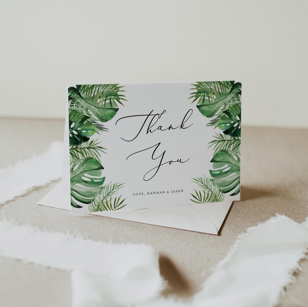 Tropical Thank You Card Template, Palm Leaf Thank You Card Printable ...