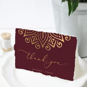 Mandala Thank You Card Template, Burgundy Wedding Thank You Card ...