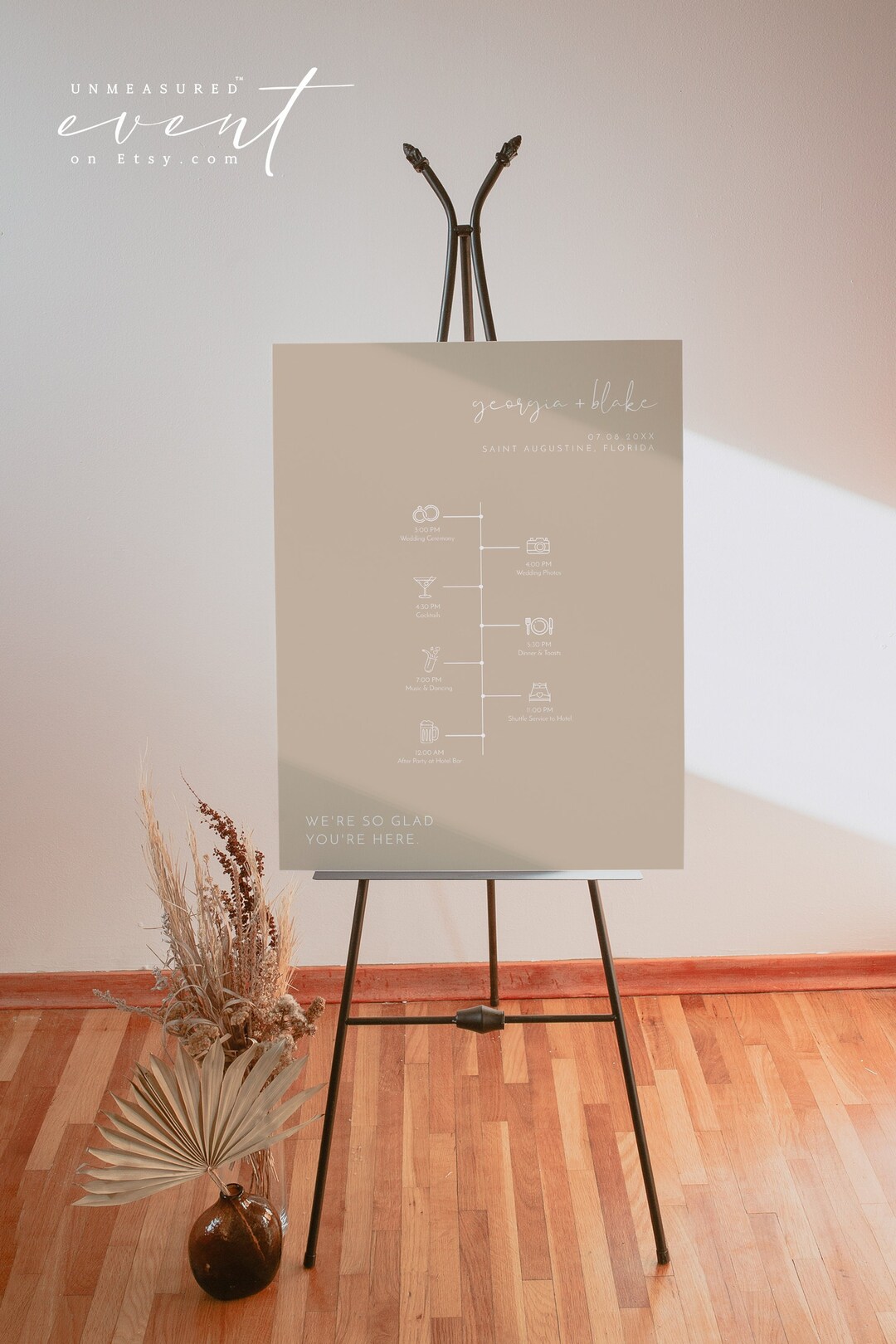 INDIE Earthy Wedding Timeline Sign Template, Bohemian Welcome Timeline ...