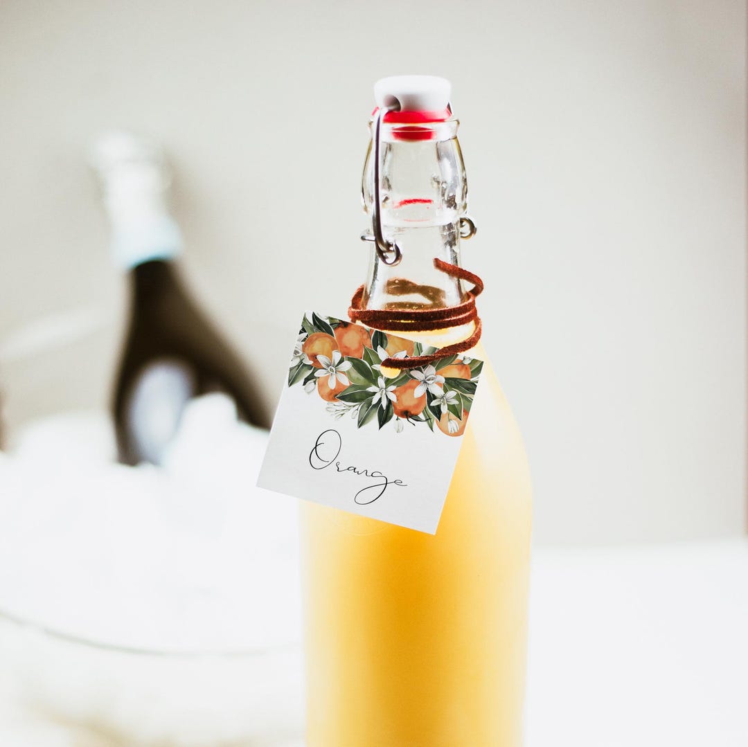 Orange Blossom Juice Tag Template, Mimosa Bar Tags Printable, Orange ...
