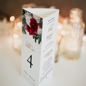 CAROL Burgundy Floral Wedding Triangle Table Number Template - Etsy