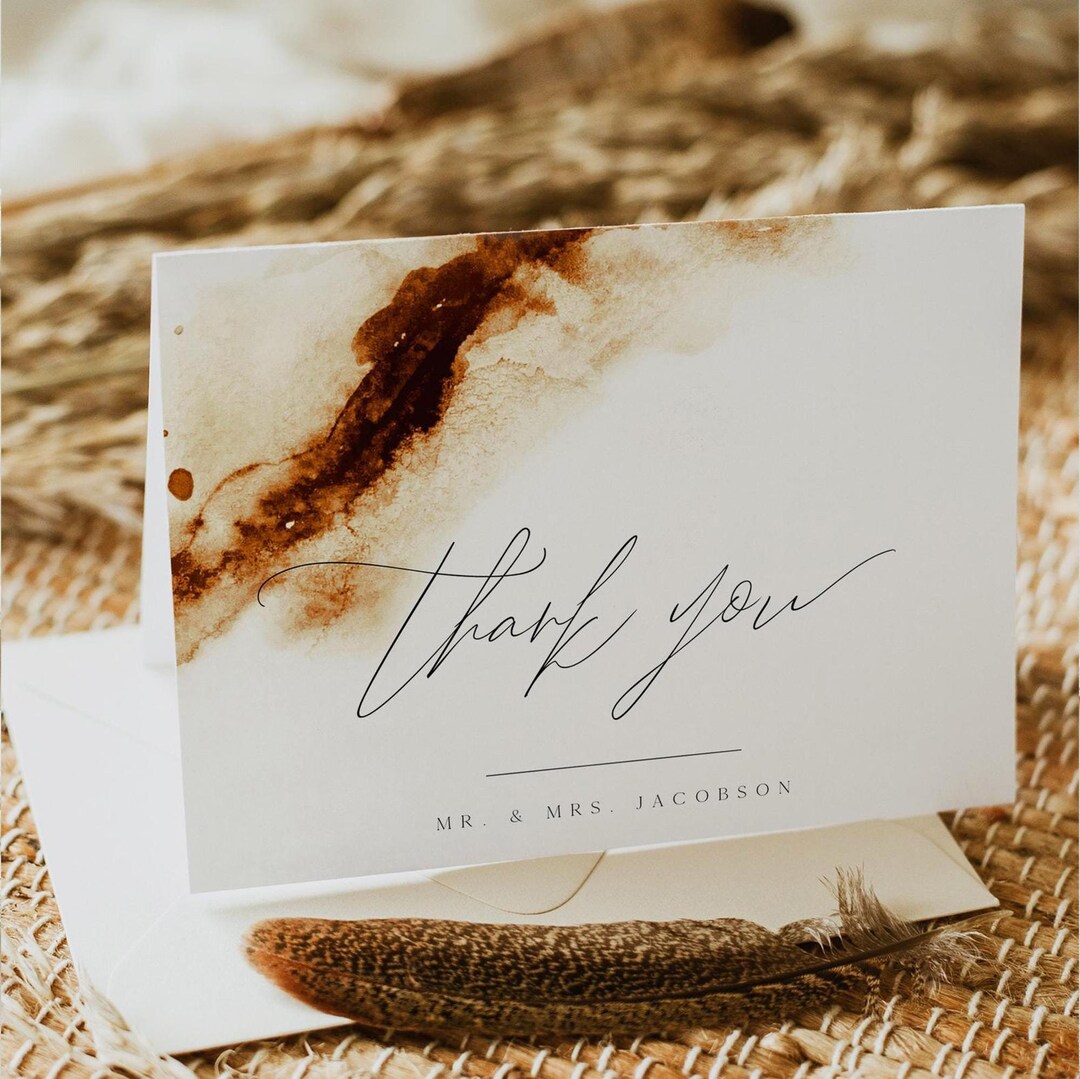 Rust Thank You Card Template, Watercolor Thank You Card, Burnt Orange ...