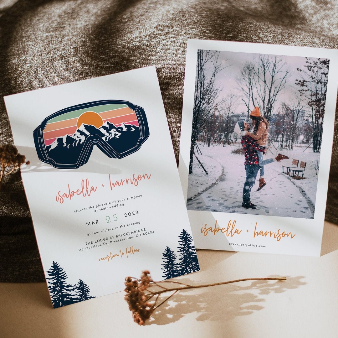 Ski Wedding Invitation Template, Snowboarding Wedding Invitation Card ...