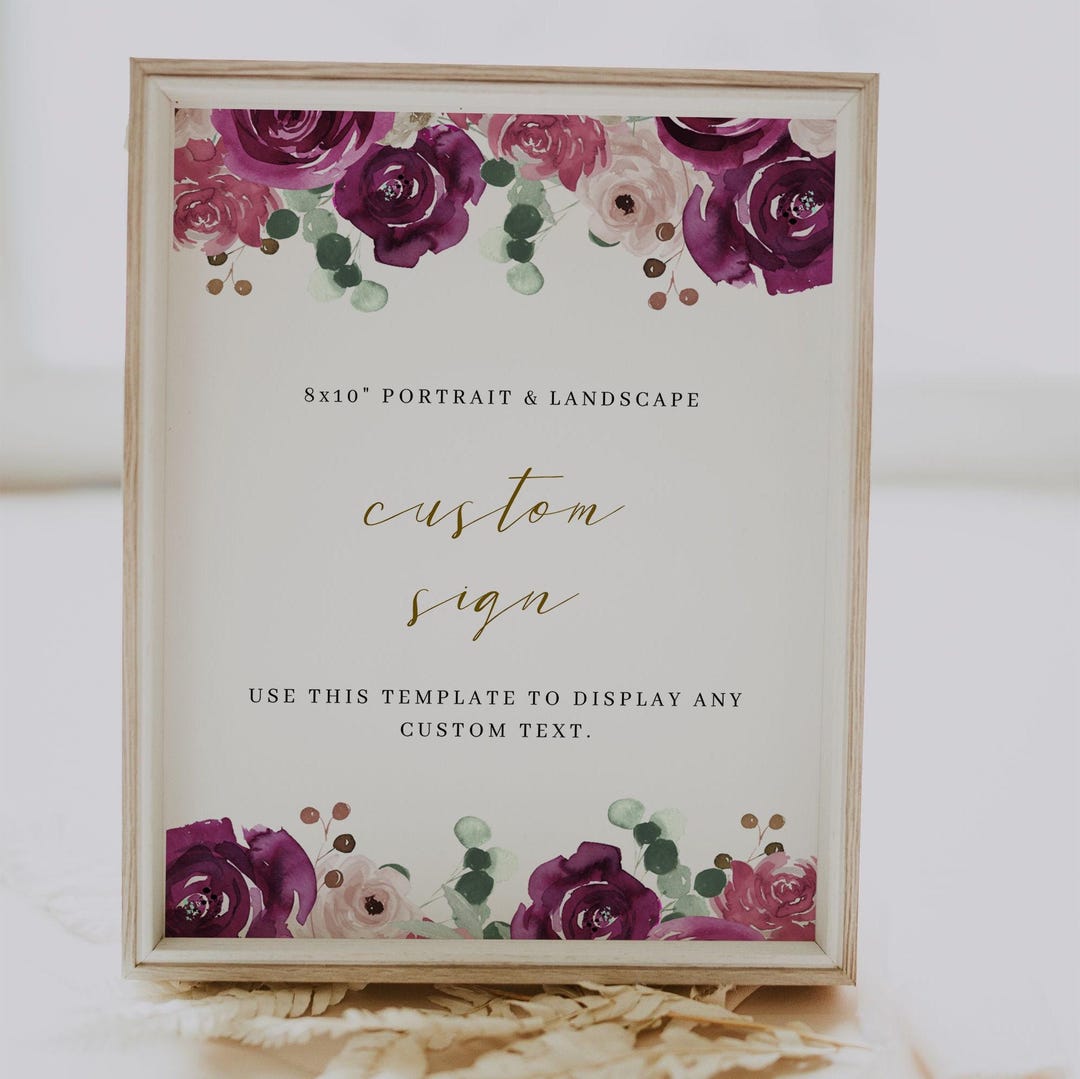 Custom 8x10" Sign Printable, Magenta Wedding Sign 100% EDITABLE, in ...