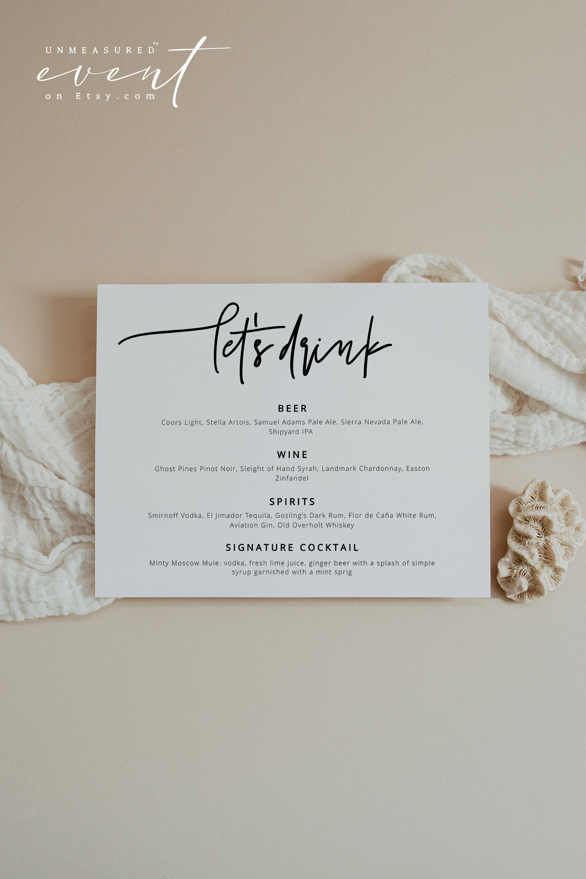 MARLO Modern Wedding Bar Menu Template 8x10 Minimalist - Etsy