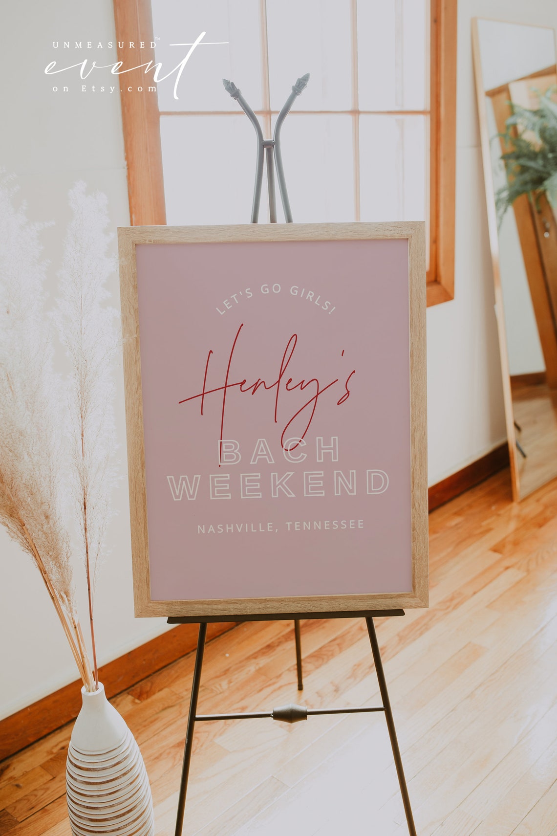 HENLEY Bachelorette Welcome Sign Template Edgy Pink and Red ...