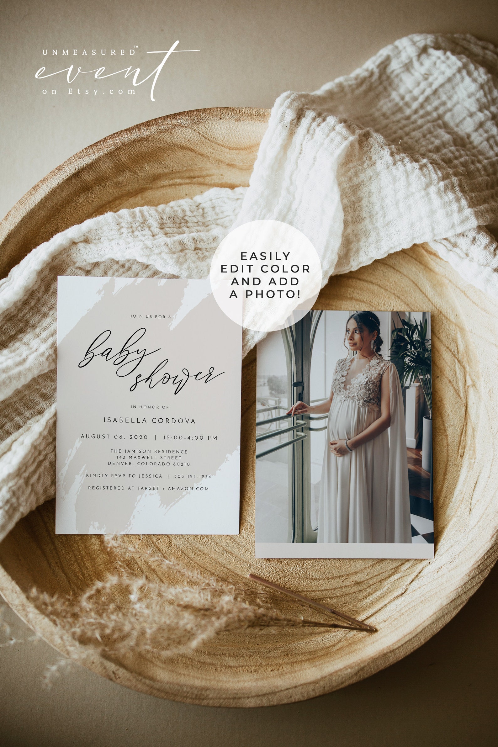 GRETCHEN Editable Color Baby Shower Invitation Template Suite, Blush ...