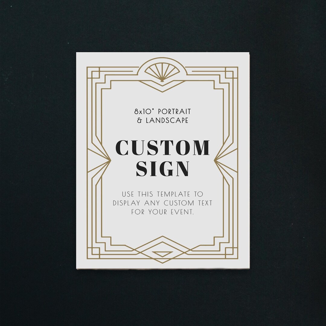 Art Deco Wedding Custom 8x10" Sign Template, 20's Themed Wedding ...