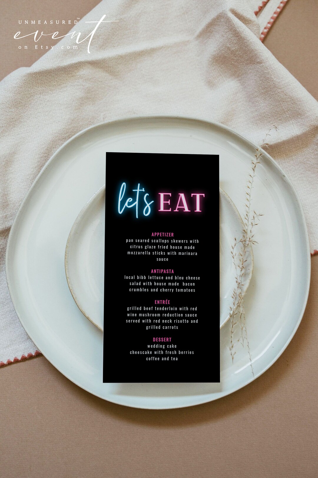 LOLA Neon Menu, Bachelorette Menu, Let's Eat Menu Printable, Black Blue ...