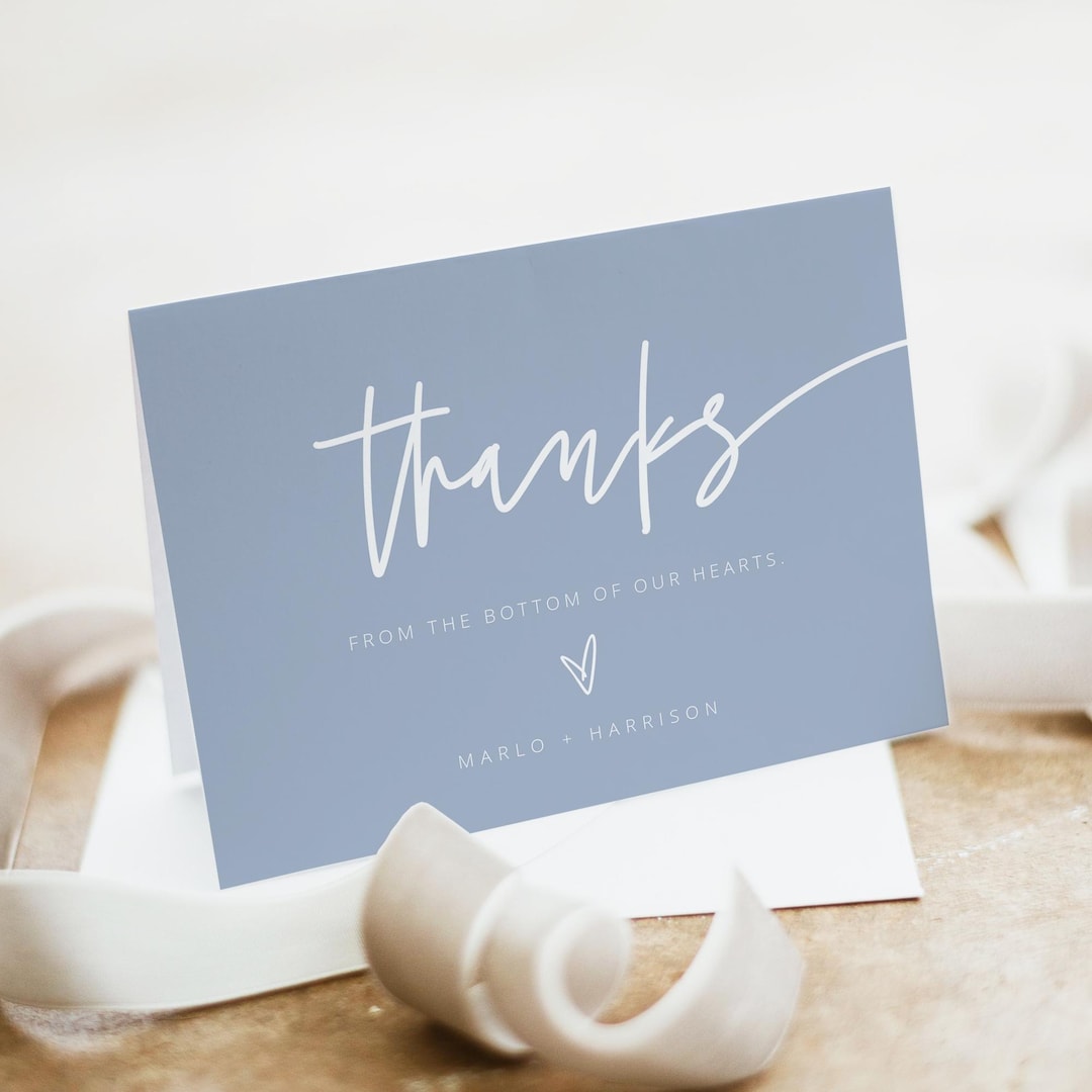 Dusty Blue Thank You Card Template, Modern Thank You Card, Baby Shower ...
