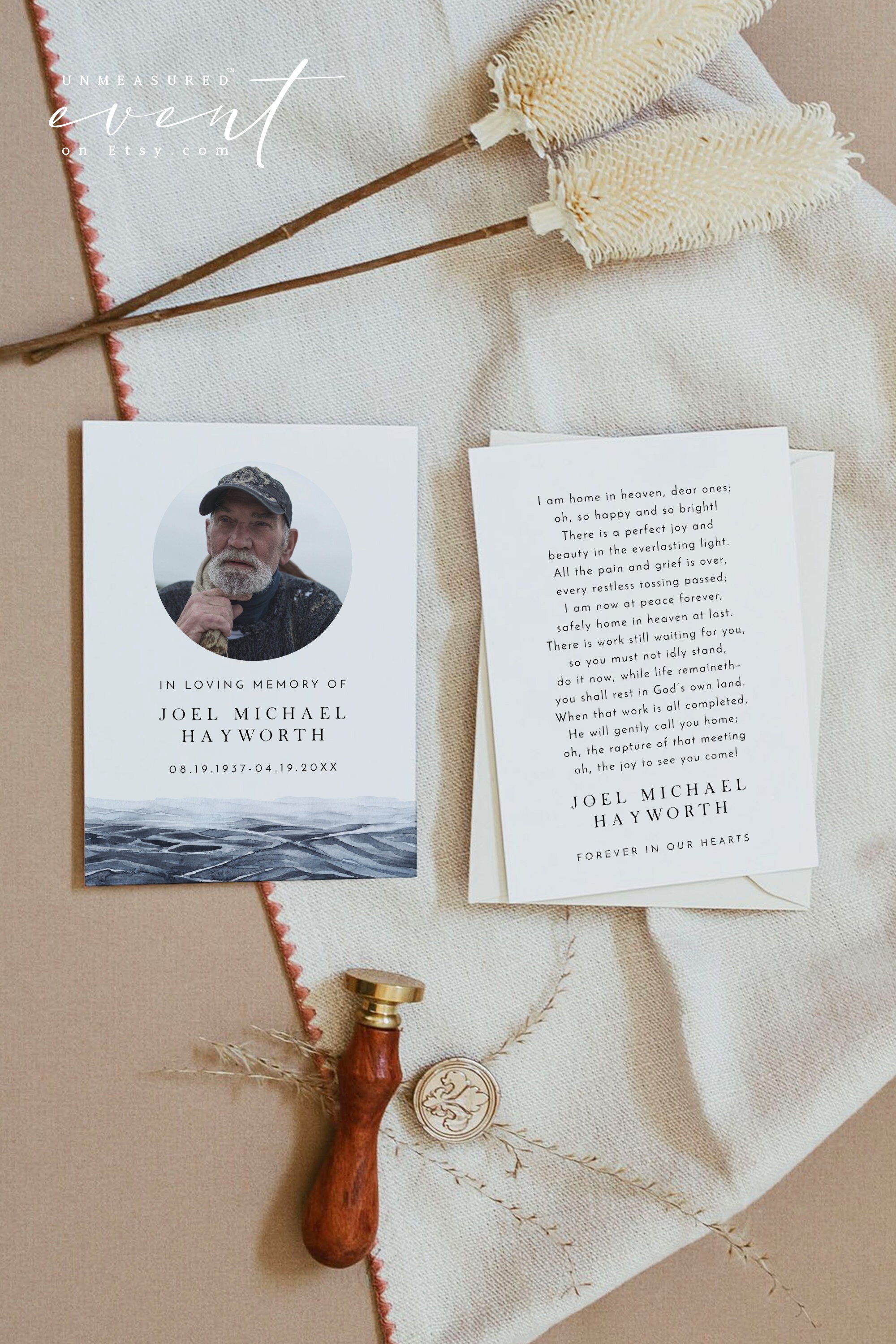 Ocean Themed Memorial Prayer Card Template, in Loving Memory Card ...