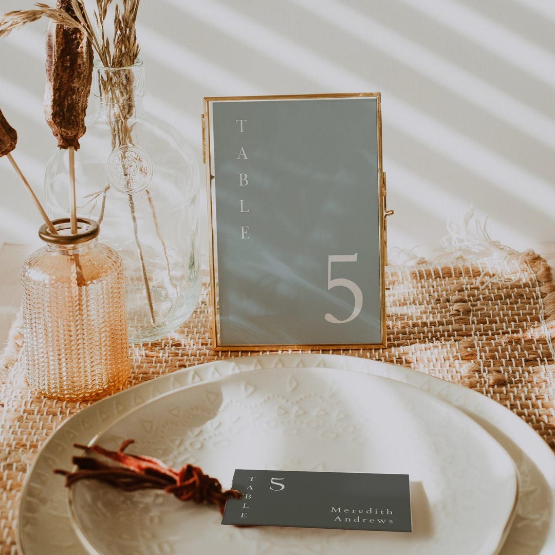 Sage Green Wedding Table Number Template, Minimal Wedding Table Numbers ...