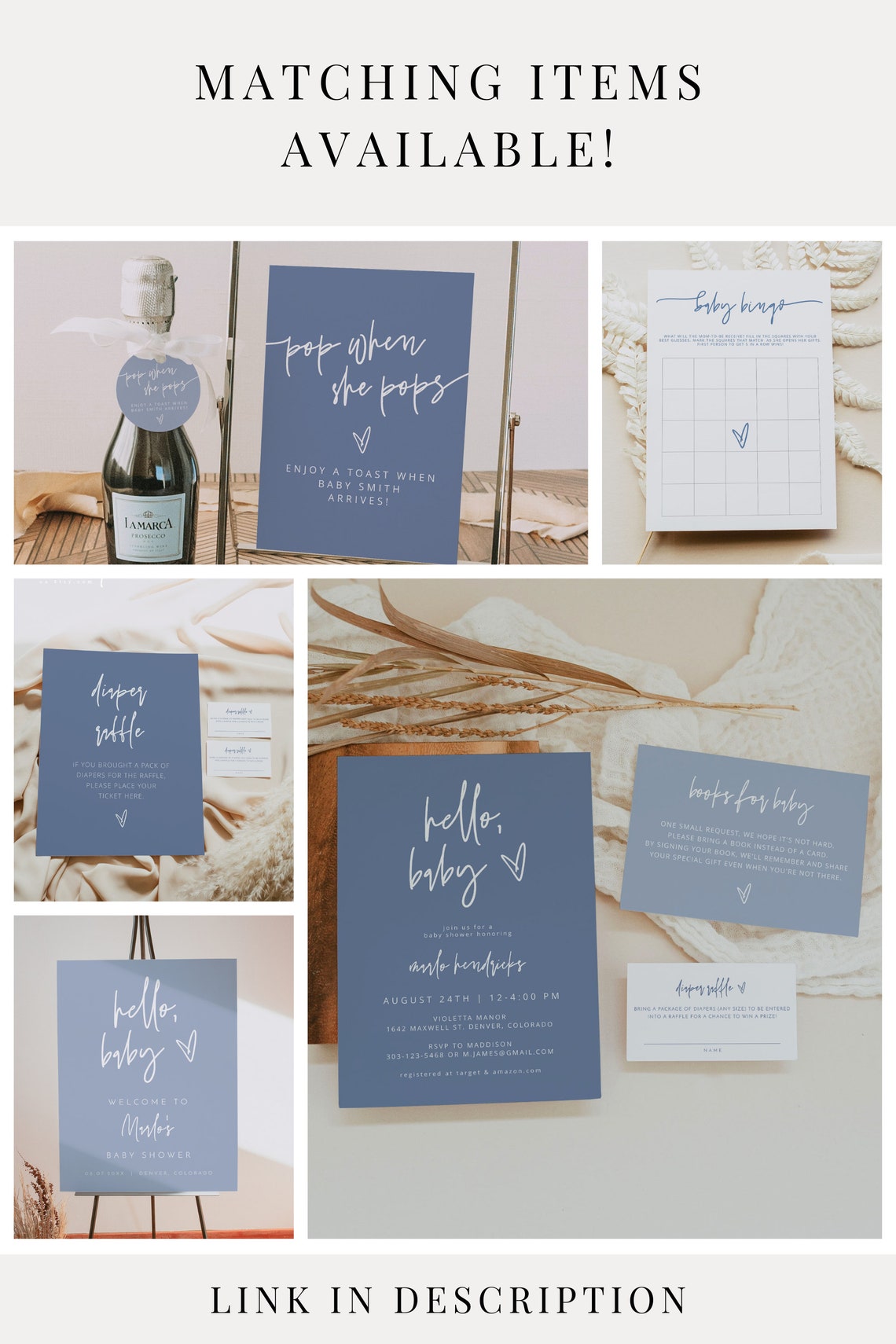 MARLO Minimalist Dusty Blue Don't Say Baby Sign Template Bohemian Boy ...