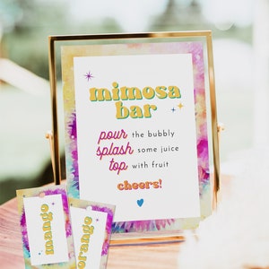 LORI Mimosa Bar Sign, Retro Tie Dye Mimosa Bar Sign and Tag Set, 70's ...