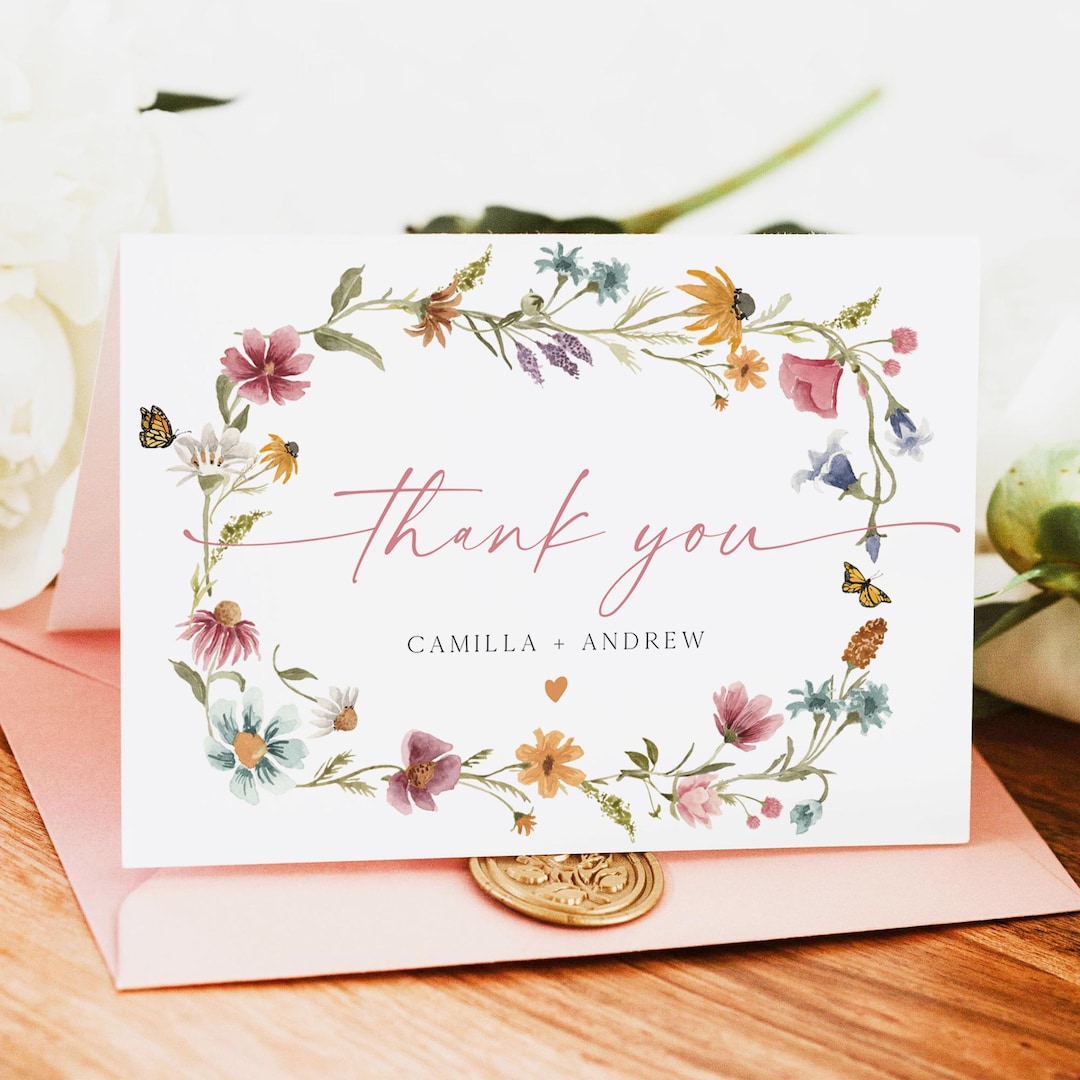 Wildflower Thank You Card Template, Floral Thank You Card Printable ...