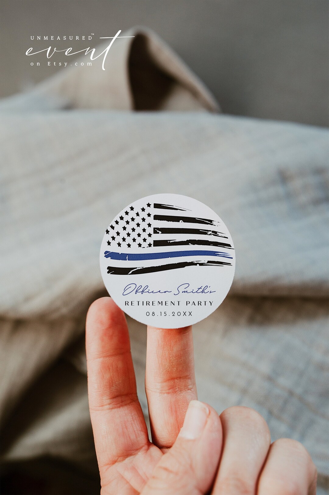 POLICE Round Sticker Template, Thin Blue Line Favor Sticker Printable ...