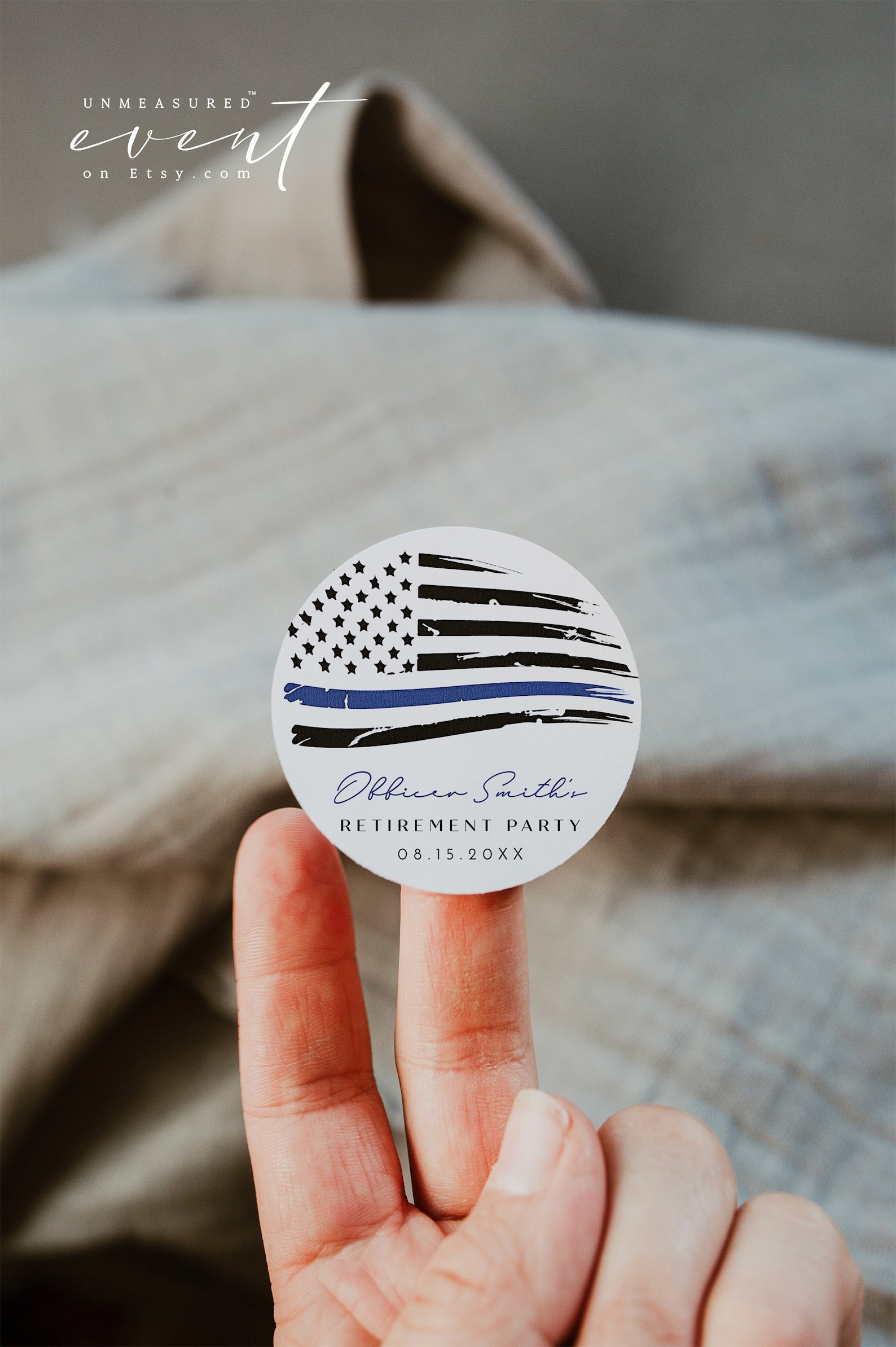 POLICE Round Sticker Template, Thin Blue Line Favor Sticker Printable ...