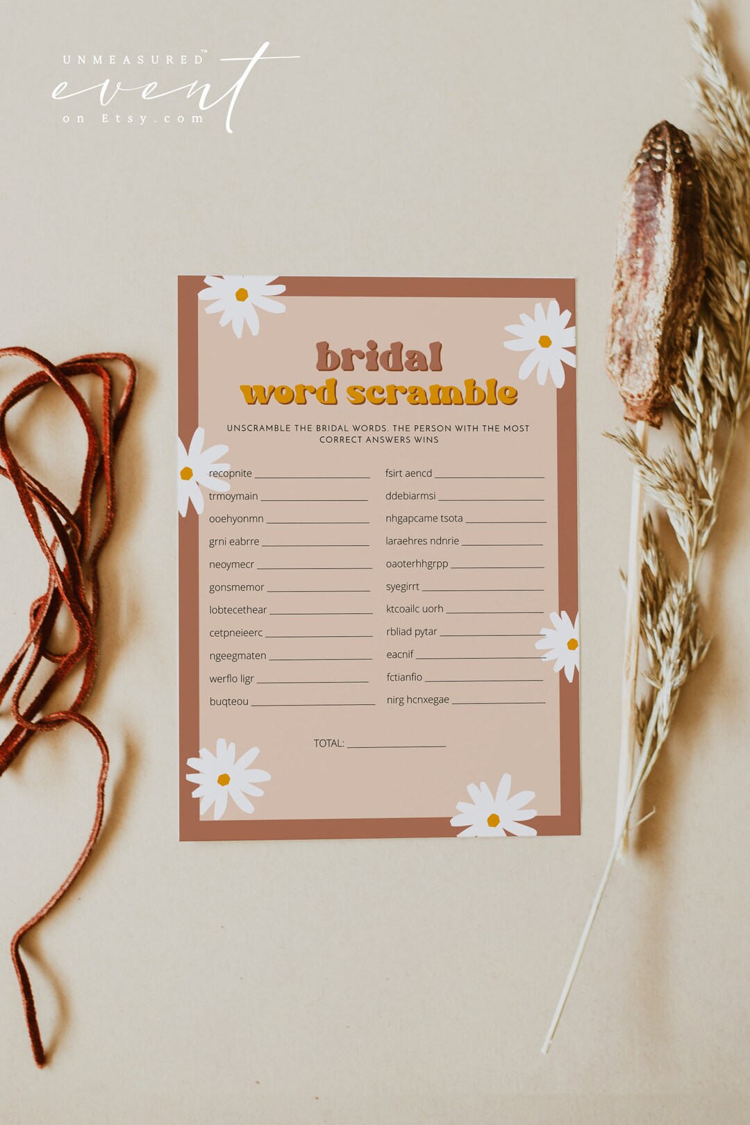 STEVIE Retro Word Scramble Bridal Shower Game, Kisses for Mrs Bridal ...