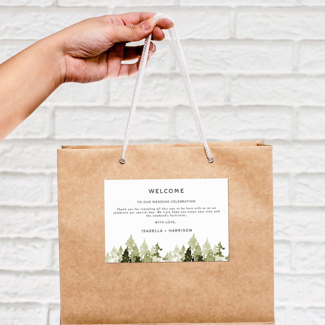 Pine Welcome Bag Sticker Template, Mountain Wedding Welcome Bag Sticker ...