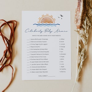 OCEANSIDE Celebrity Baby Names Baby Shower Game Template, Ocean Surf ...