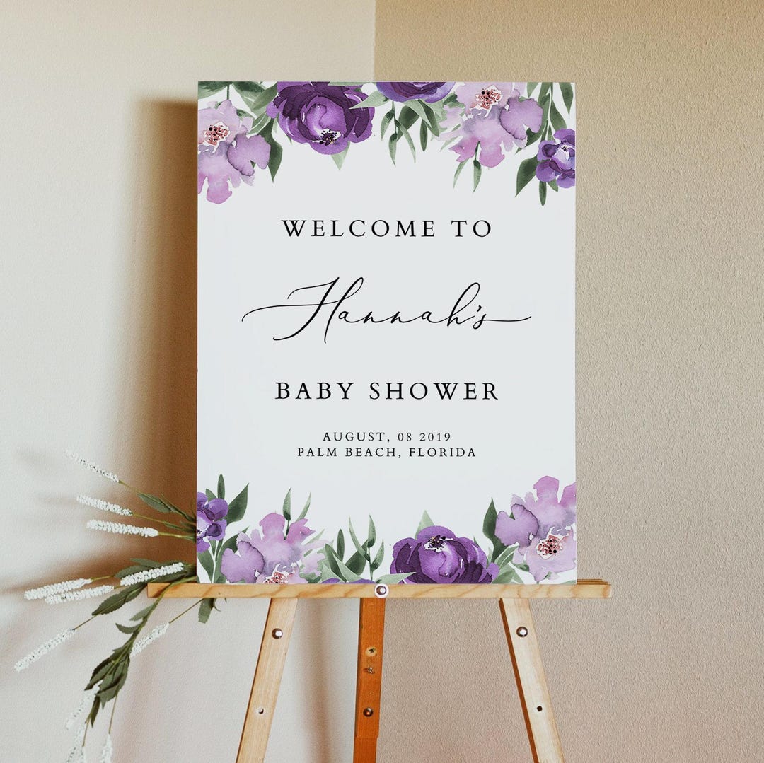 Baby Shower Welcome Sign, Lavender Floral Baby Shower Welcome, Lilac ...
