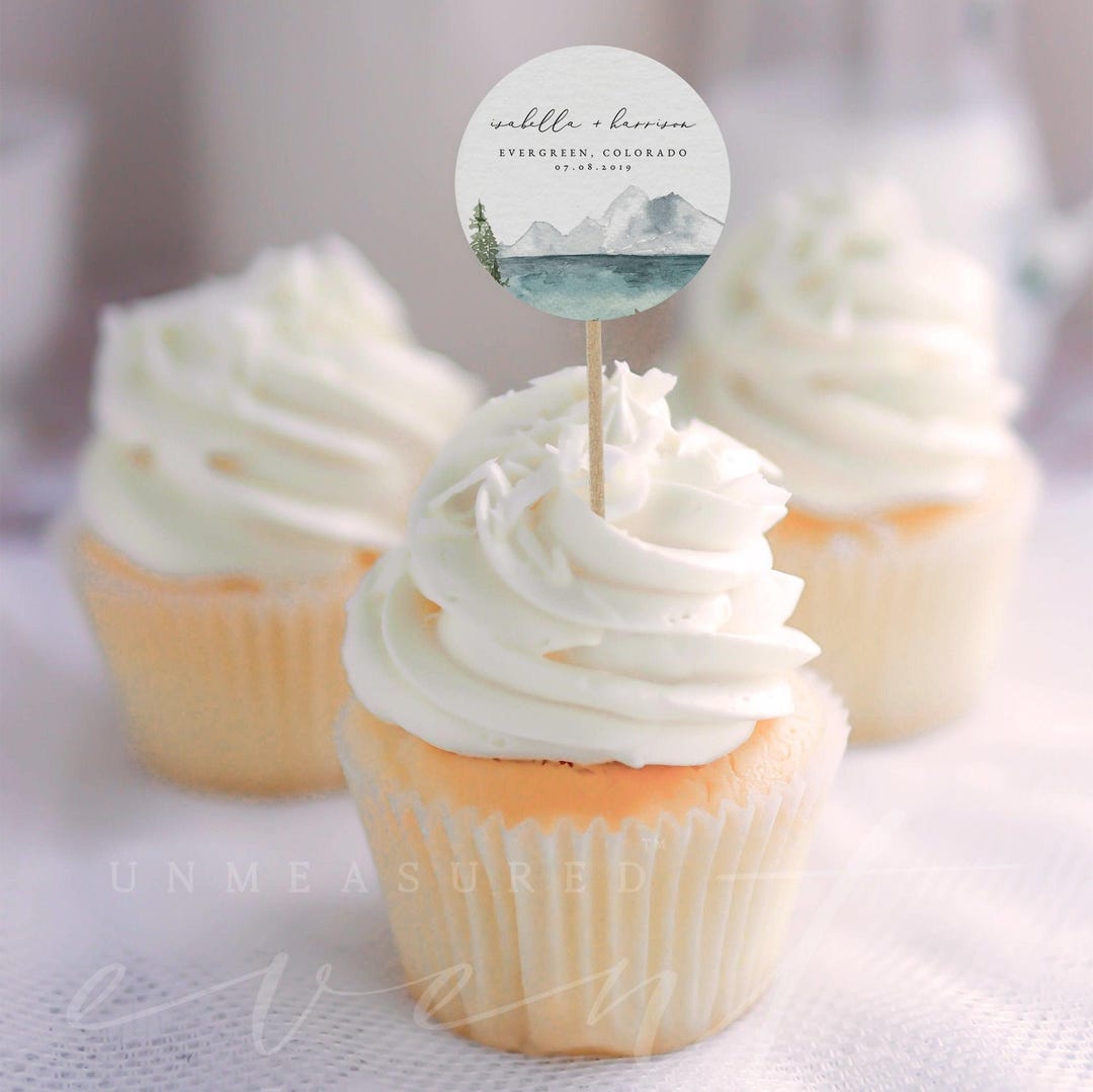 Cupcake Topper Template, Printable Cupcake Flags, Mountain Wedding ...