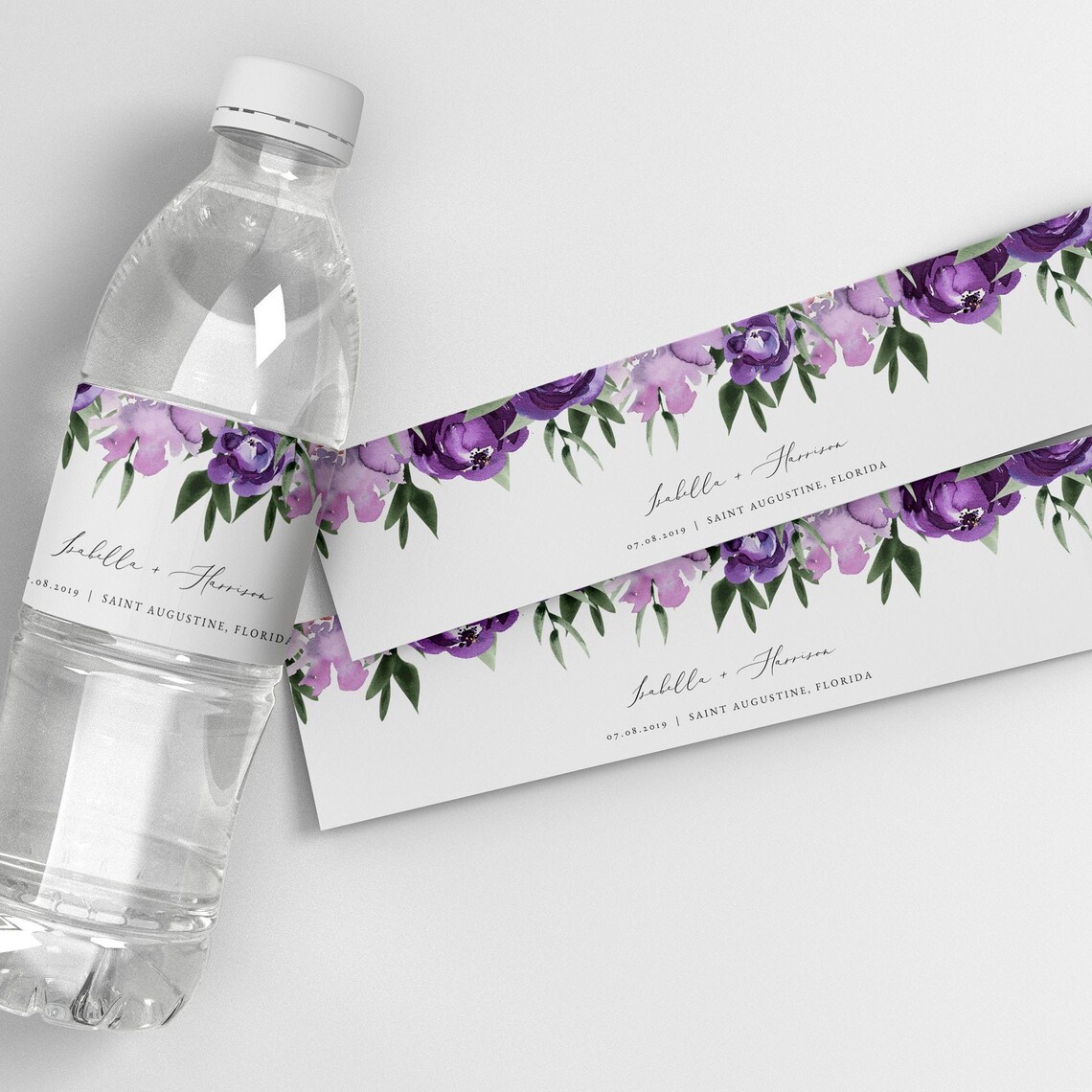 Purple Water Bottle Label Template, Purple Wedding Water Bottle Label ...