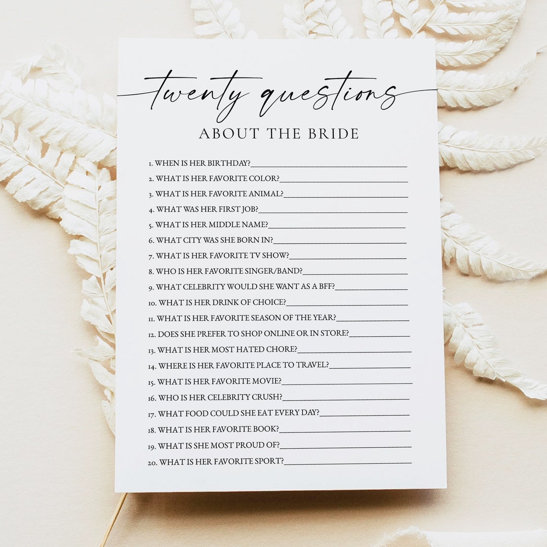 BLAIR Twenty Questions About the Bride Game, Bridal Shower Games ...