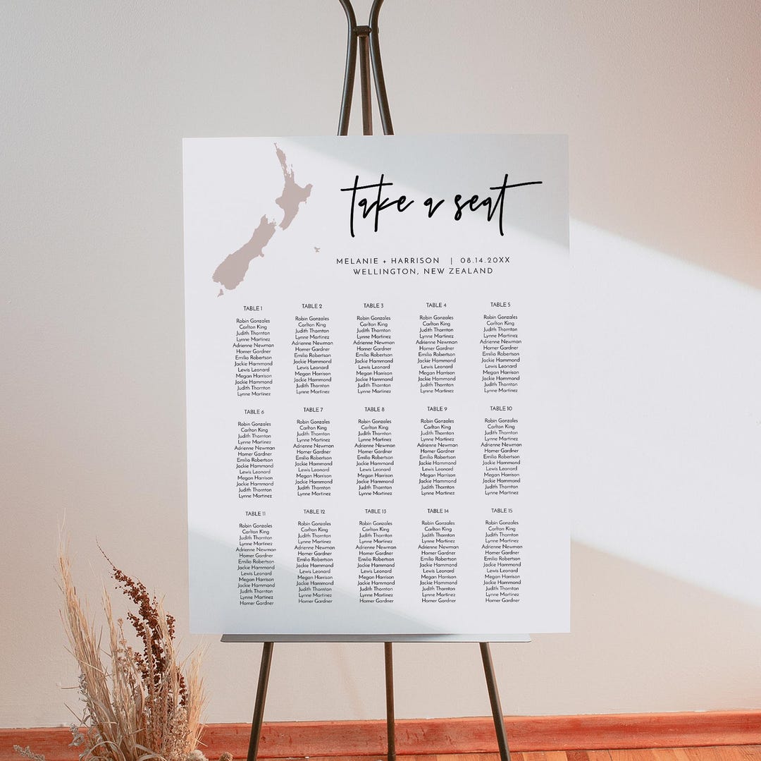 New Zealand Map Seating Chart Template, Travel Seating Chart, Location ...