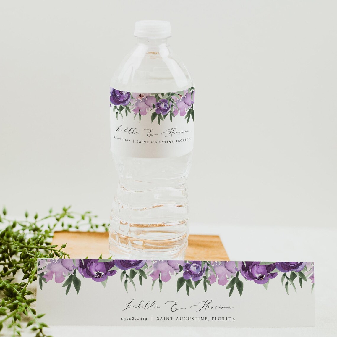 Purple Water Bottle Label Template, Purple Wedding Water Bottle Label ...