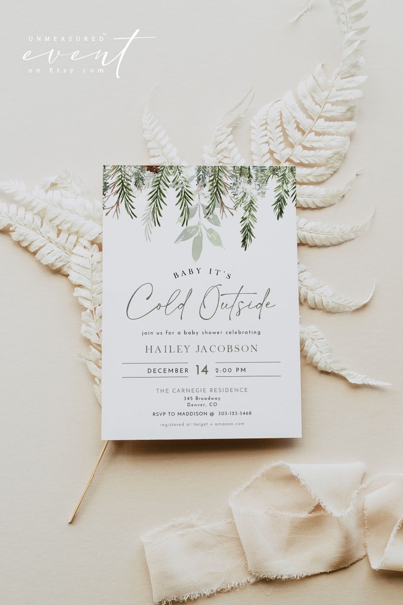 Rustic Baby Shower Invitation Template Winter Pine and - Etsy
