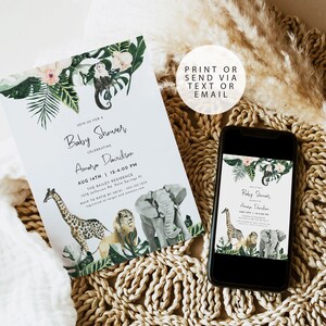 AMARA Girl Safari Baby Shower Invitation Template, Jungle Baby Shower ...
