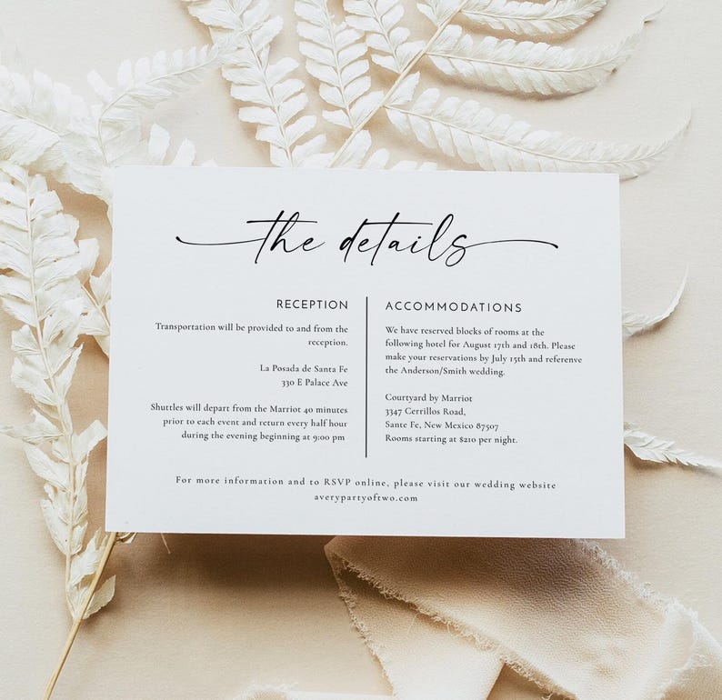 BLAIR Details Card Template, Wedding Invitation Enclosure Card ...