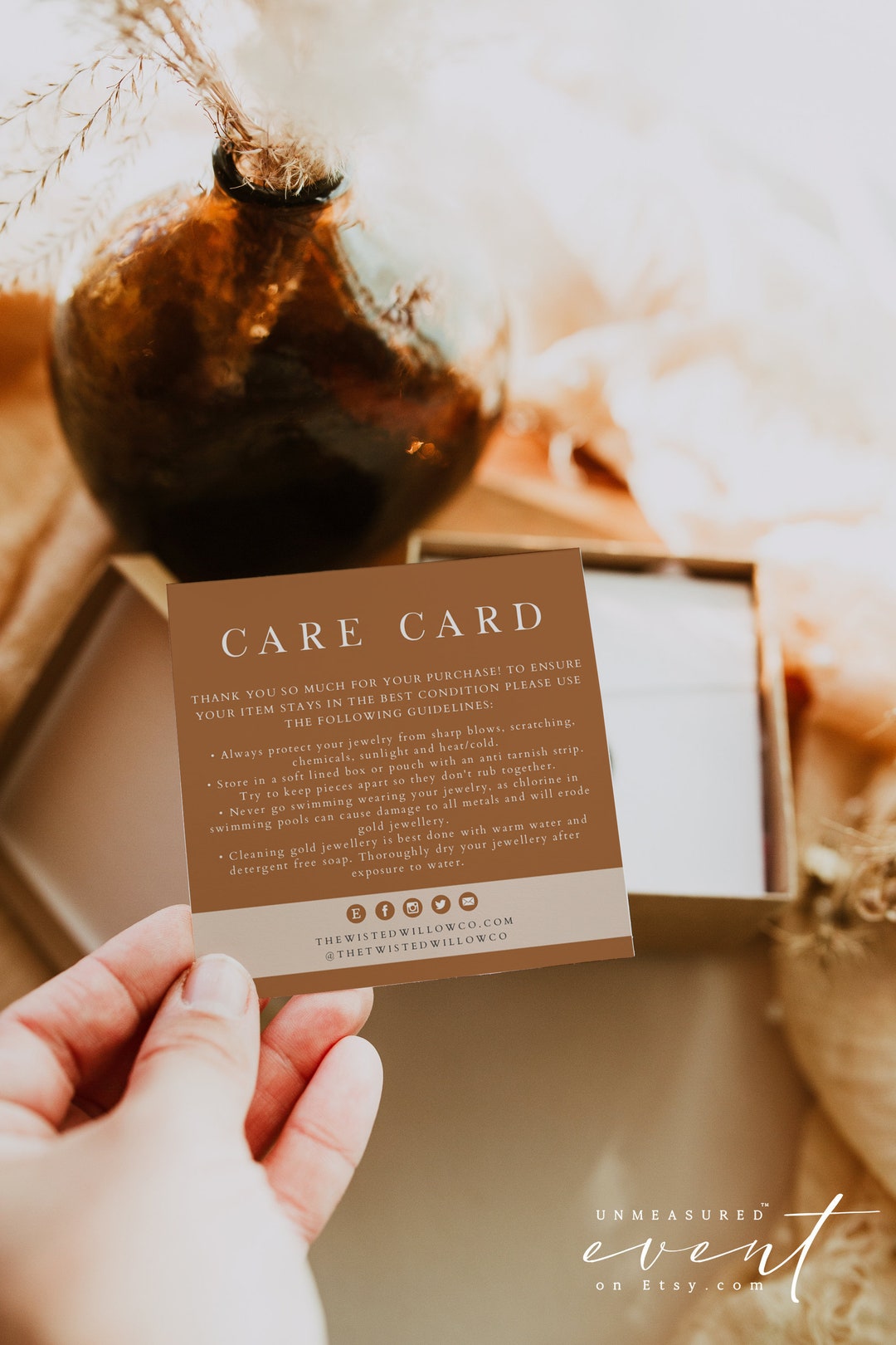 MIA Small Business Care Card Template, Jewelry Care Card Package Insert ...