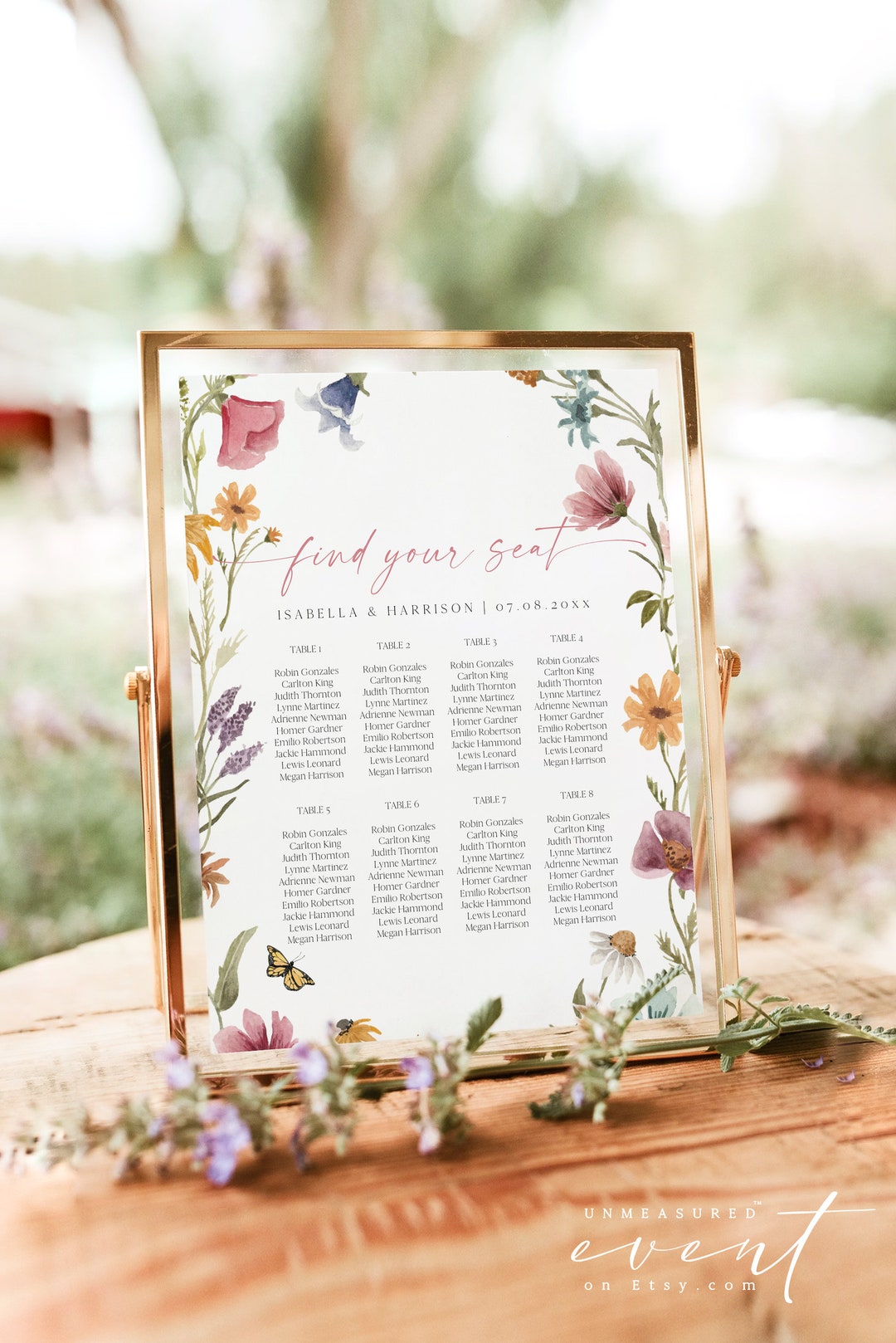 CAMILLA Small Wedding Seating Chart Template, Wildflower Seating Chart ...
