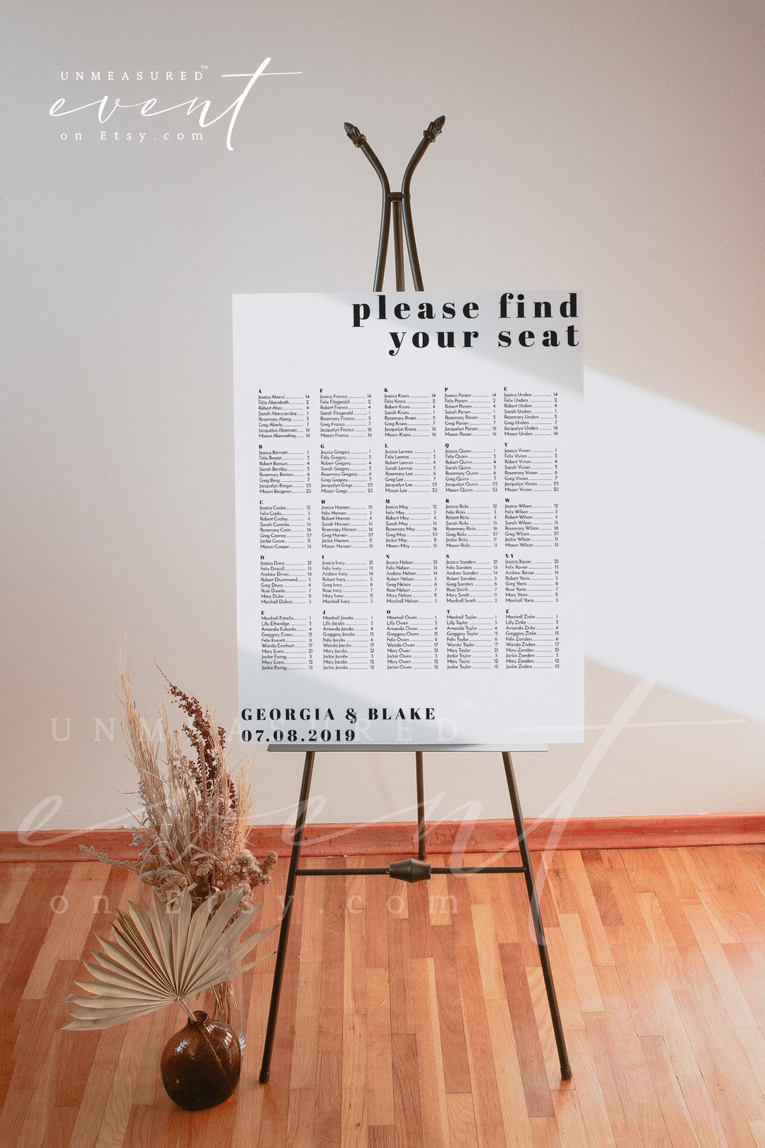 Modern Wedding Seating Chart Template, Alphabetical Seating Chart ...