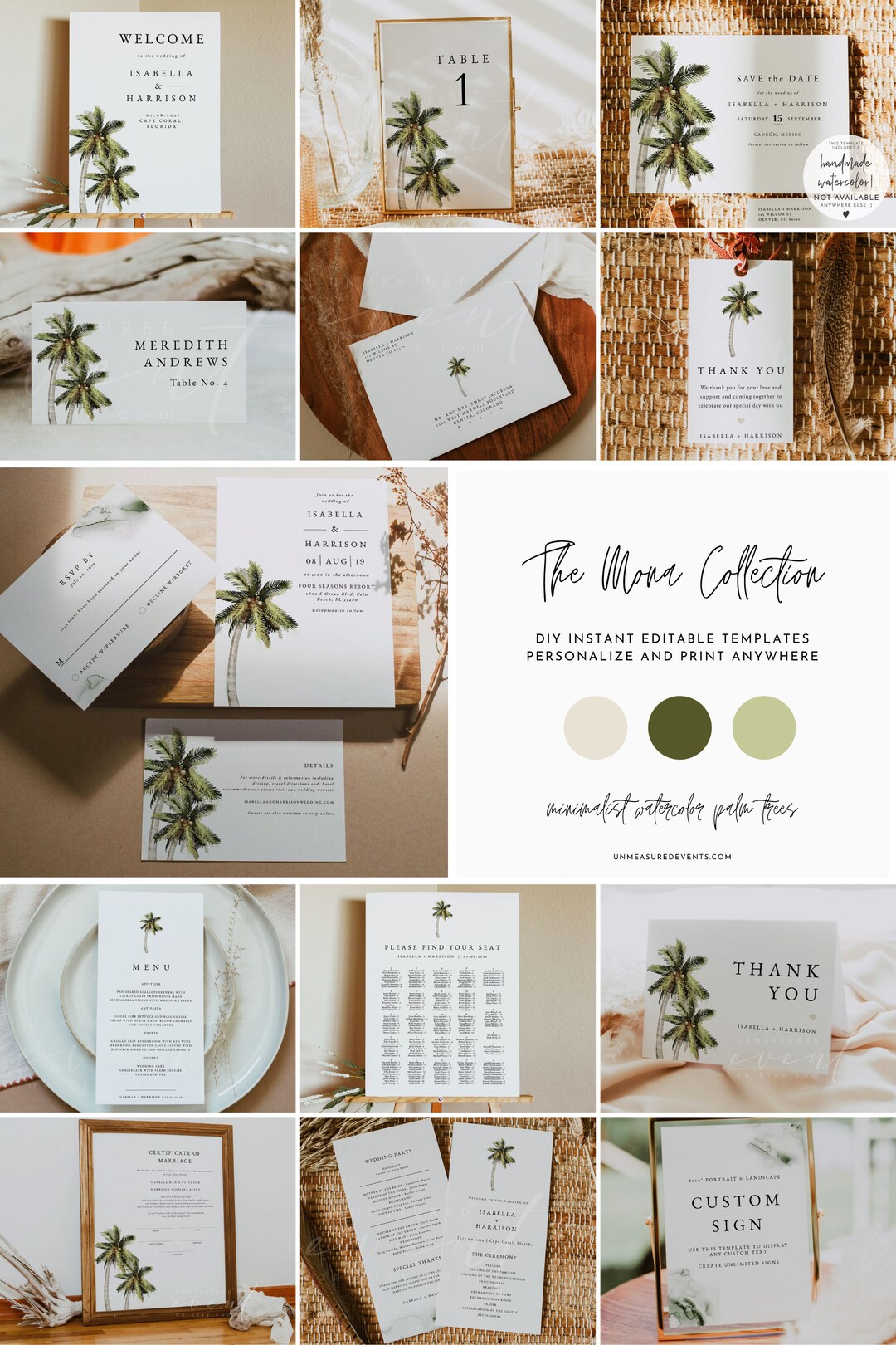 MONA Palm Tree Wedding Bundle, Tropical Wedding Invitation, Beach ...