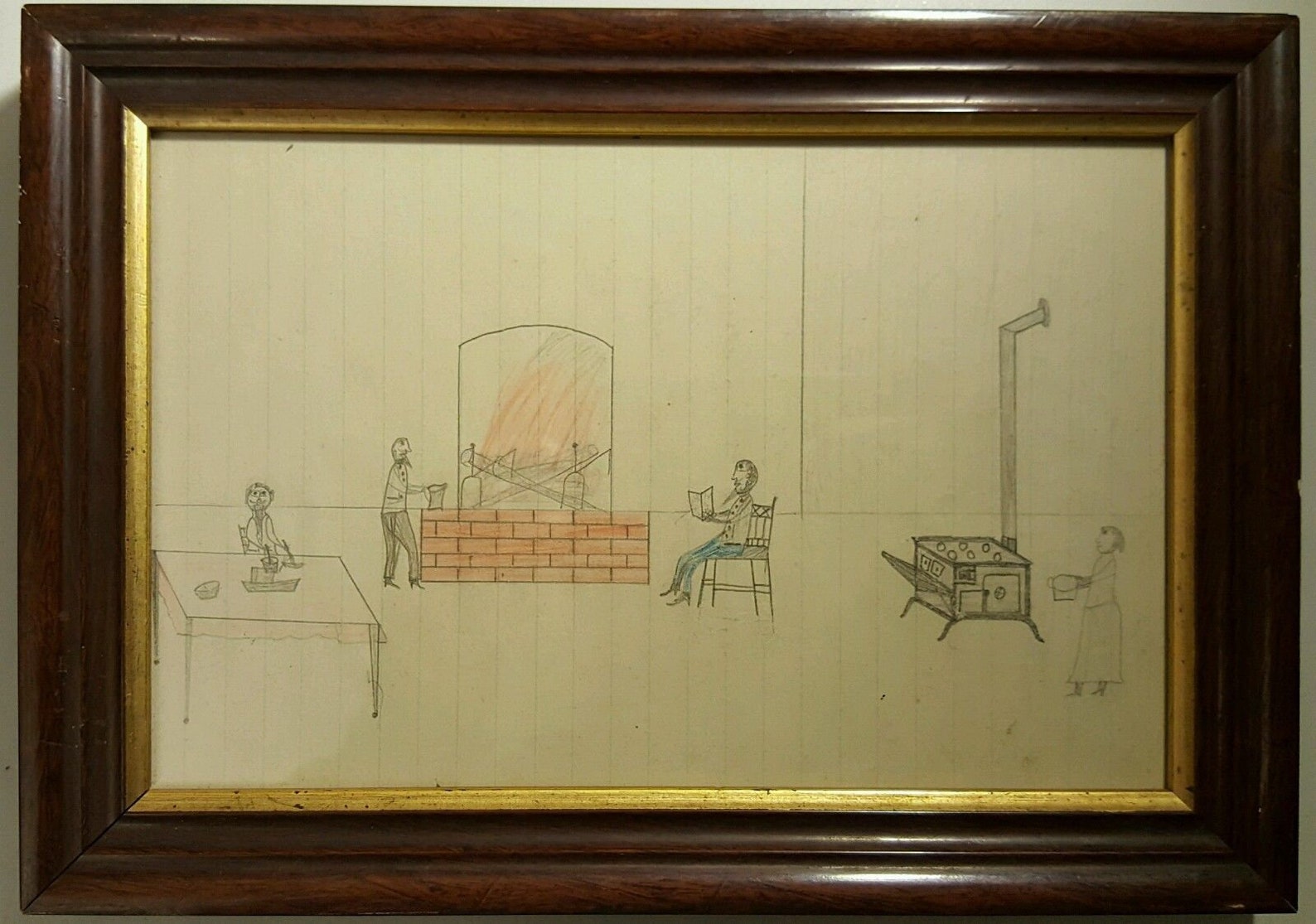 ANTIQUE 1885 AMERICAN OUTSIDER Folk Art Drawings Family Friends ...