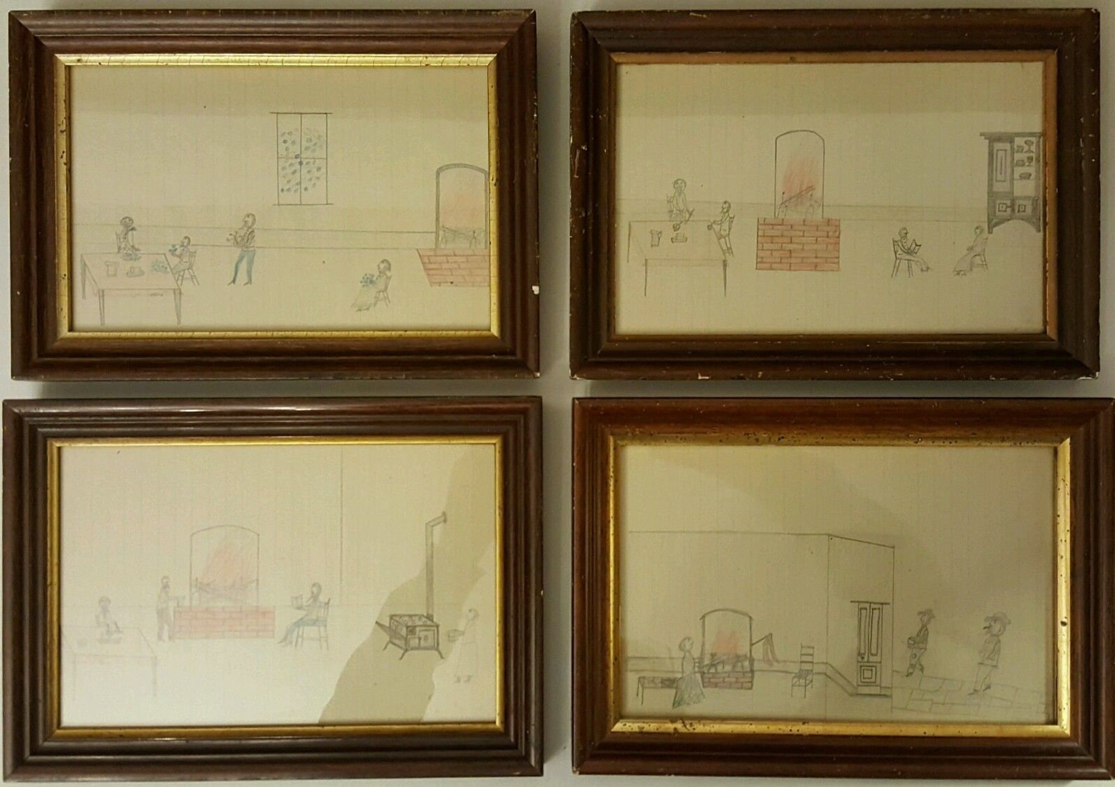 ANTIQUE 1885 AMERICAN OUTSIDER Folk Art Drawings Family Friends ...