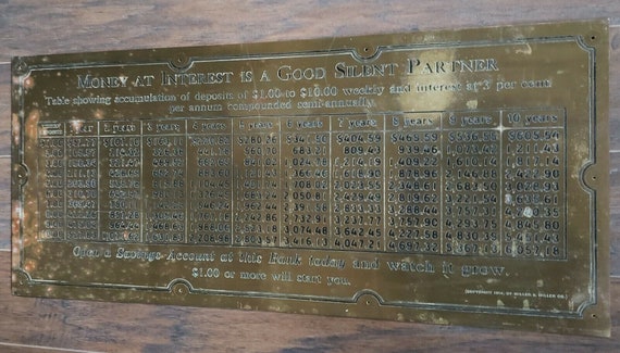 ANTIQUE BRASS BANK sign 1914 ww1 era wall street mill… - Gem