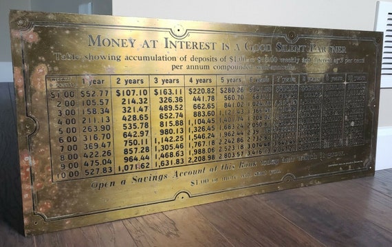 ANTIQUE BRASS BANK sign 1914 ww1 era wall street mill… - Gem