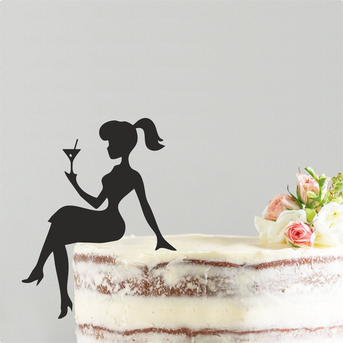 Silhouette Lady Cake Topper Holding Martini Glass Acrylic Etsy