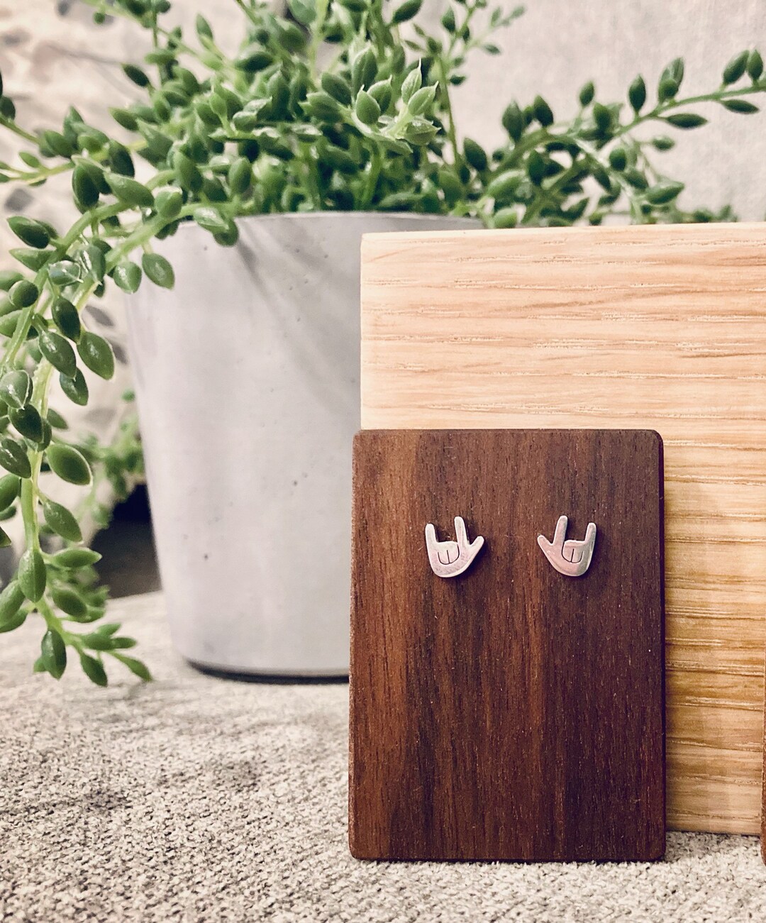 ASL Sign Language I Love You Stud Earrings on Wooden Board - Etsy